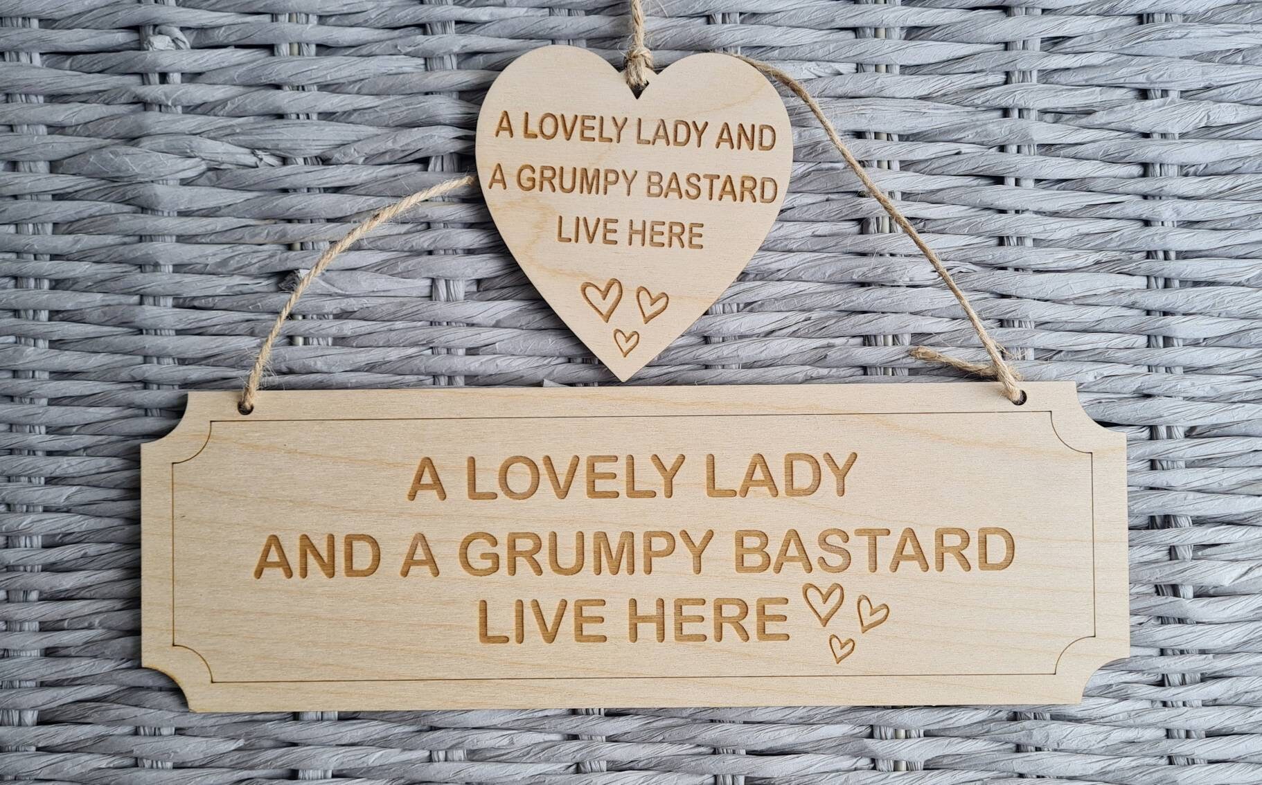 Funny lovely lady & grumpy man live here plaque funny home | Etsy