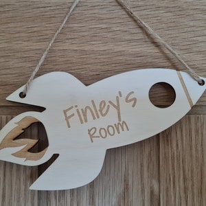 Personalised Rocket Door Sign - Bedroom Plaque Space Theme Sign ...