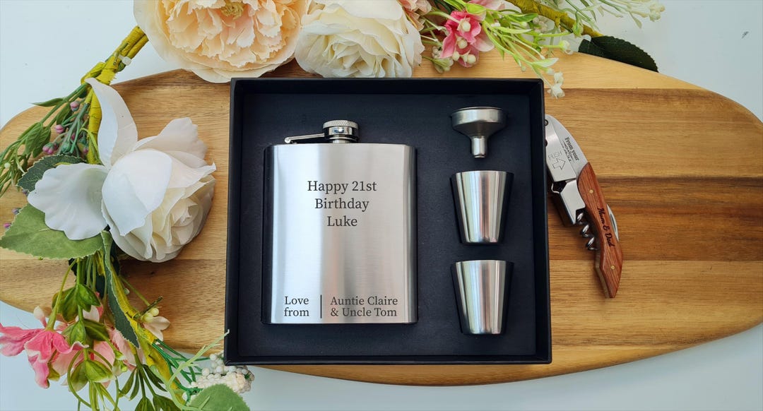 Engraved Hipflask | Personalised 7oz Hip Flask Gift for Dad, Brother or ...