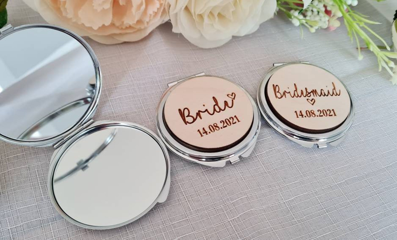 Personalised Pocket Mirror Gift, Engraved Wedding Gift for Bride ...