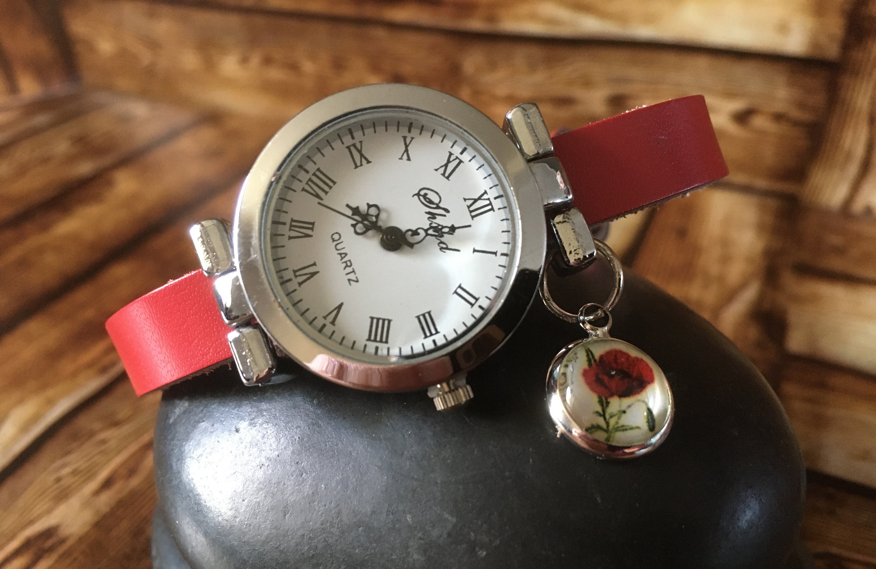 Red Leather Watch, Womens Leather Watch, Ladies Watch, Red Poppy ...