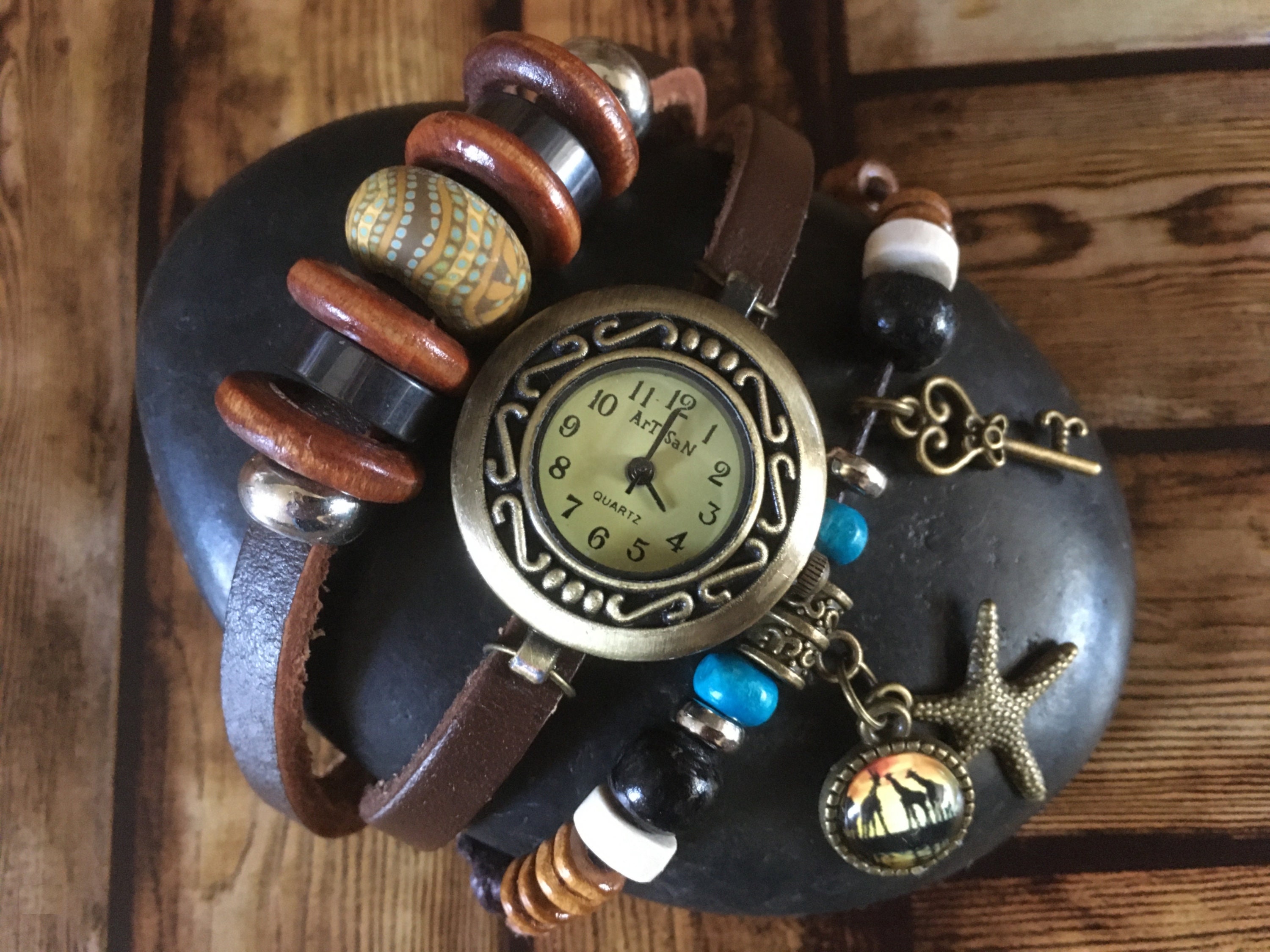 Surfer Style Watch, Boho Jewellery, Brown Leather Watch, Womens Watch ...