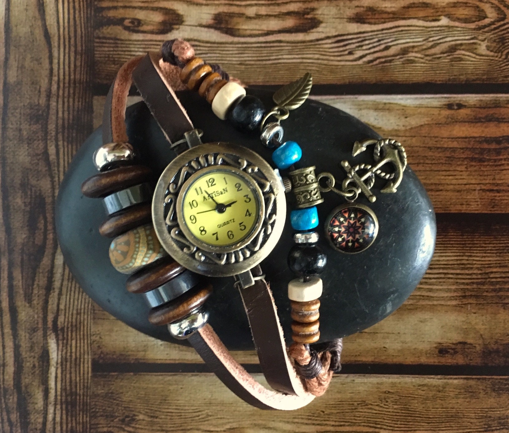 Surfer Watch Brown Leather Watch Boho Jewellery Surfer | Etsy