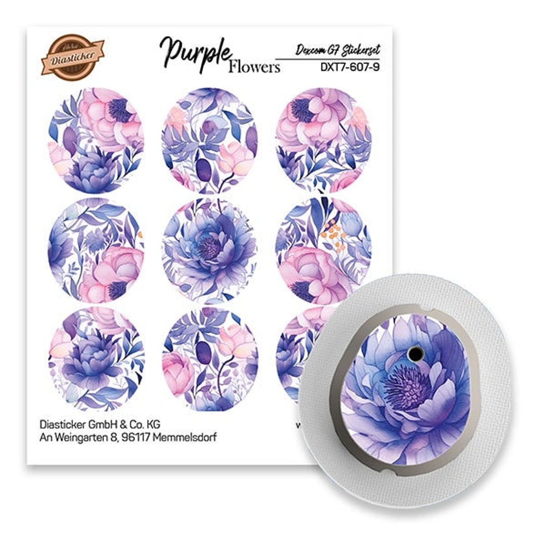 Dexcom G7 Stickers Set of 9 purple Flowers - Etsy