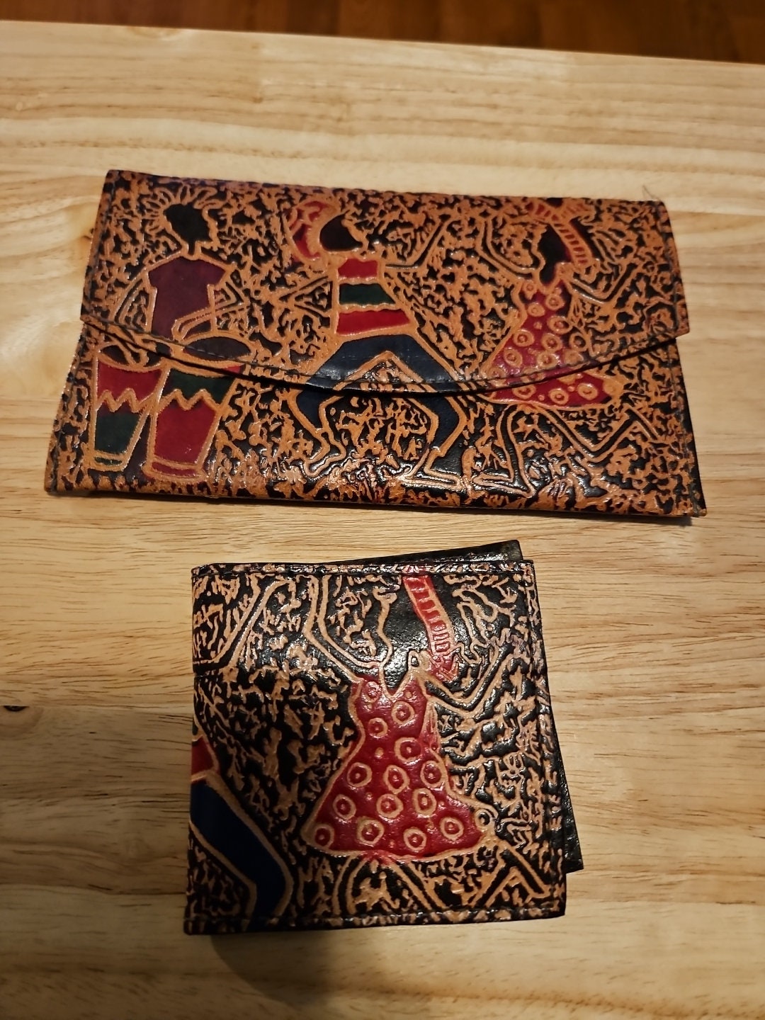 Vintage Leather African Wallet and Small Envelope Clutch 2 Piece Set - Etsy