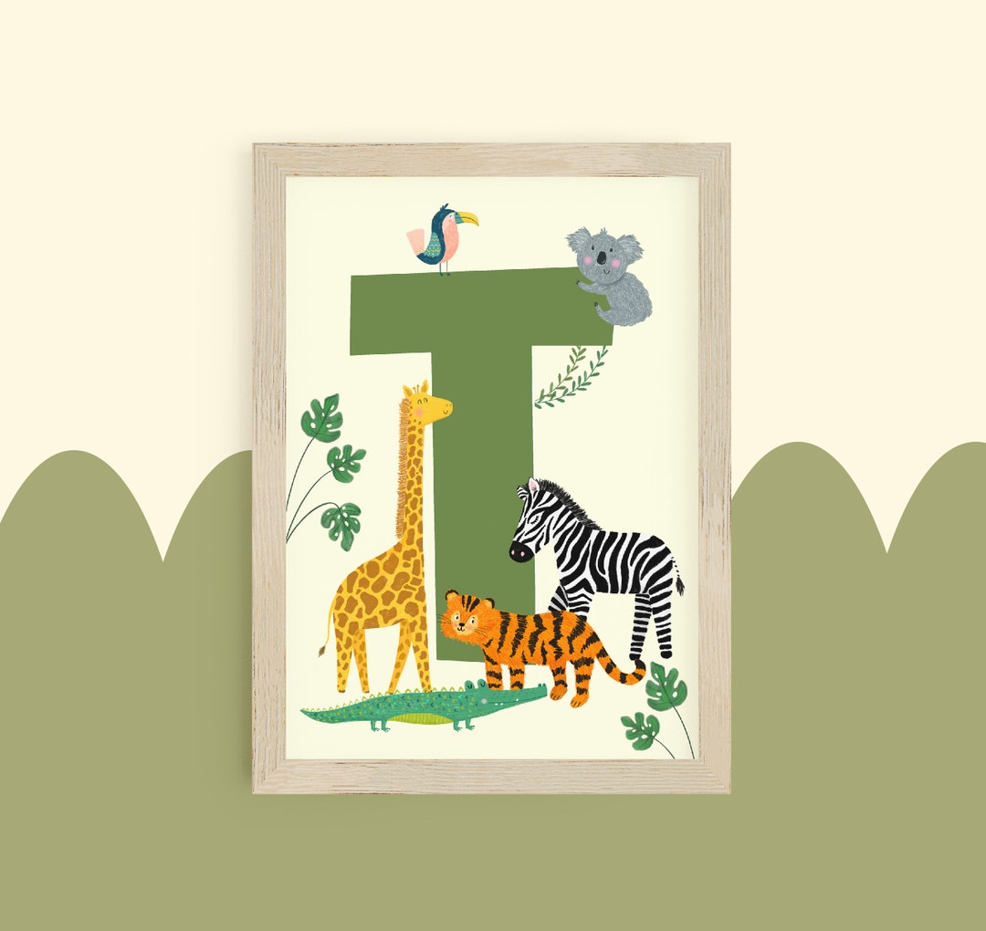 Personalised Jungle Safari Animal Letter Print / Nursery Wall Art - Etsy