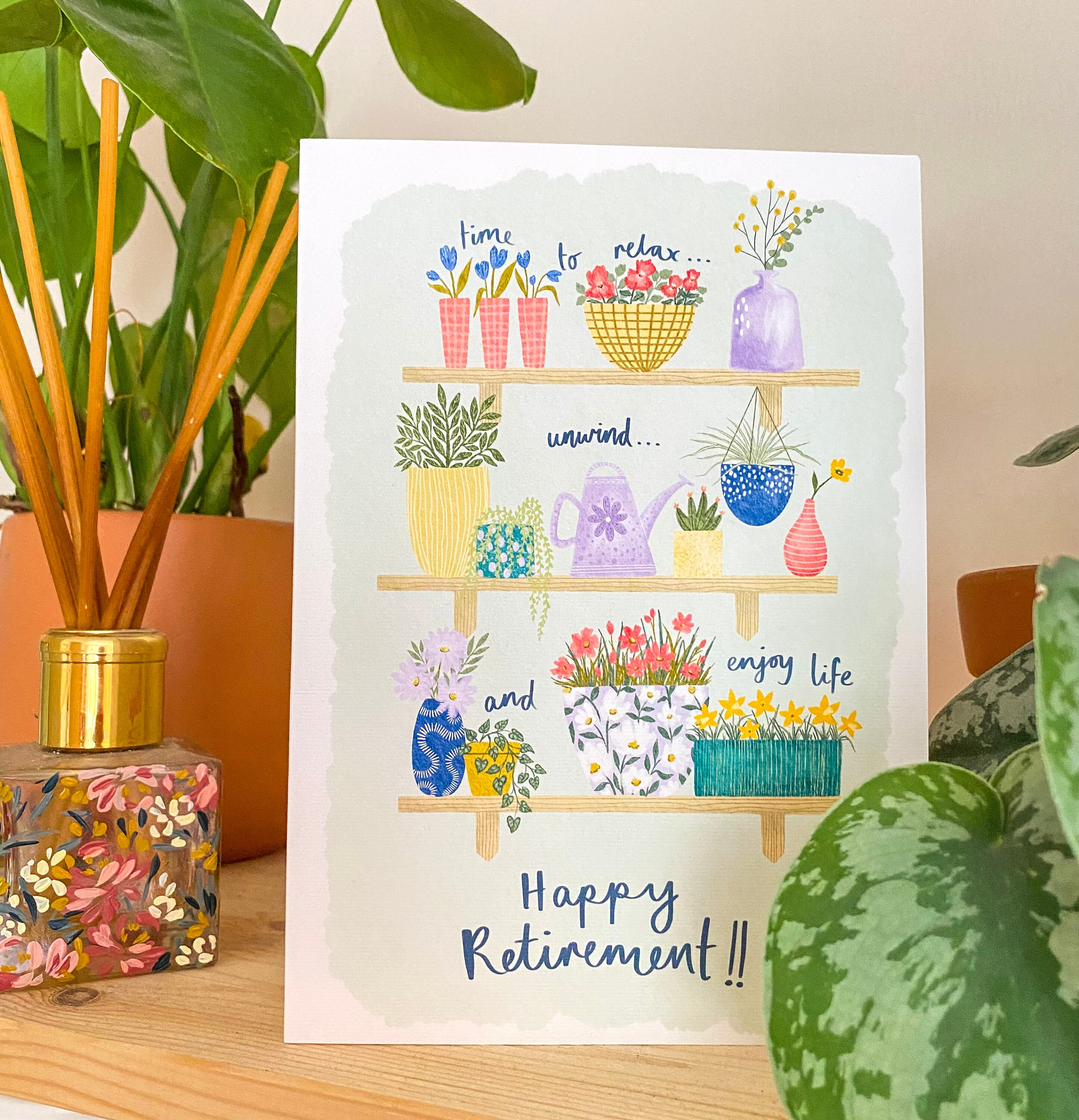 Plant Shelf A5 Retirement Card Happy Retirement Card - Etsy