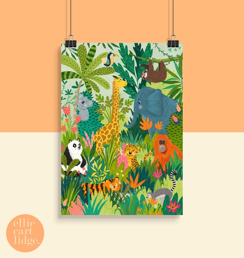 Jungle Pals Animal Print / Rainforest / Tropical Illustration ...