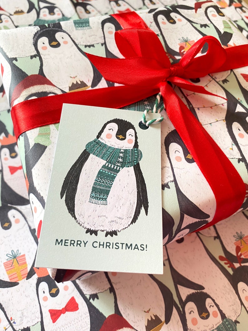 Penguin Christmas Gift Wrap and Tags Set, Recyclable Wrapping Paper ...