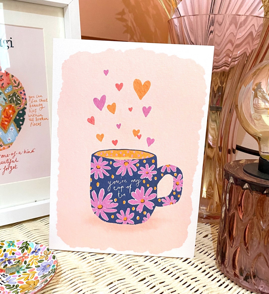 You're My Cup of Tea Valentines Day Card: Floral Design - Etsy