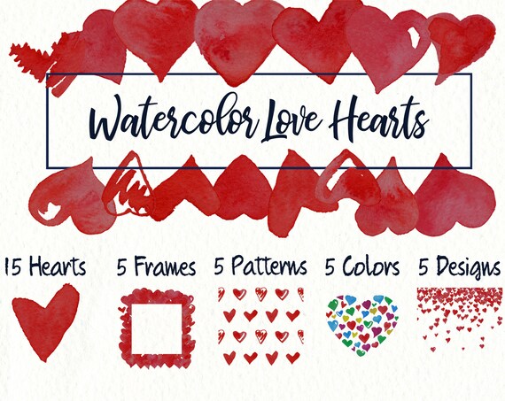 Watercolor Hearts Clip Art Love Clip Art Watercolor Hearts | Etsy