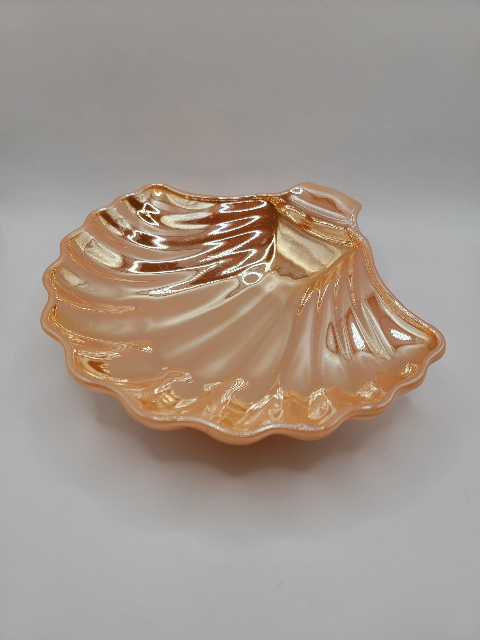 Vintage Peach Lustre Shell Dish, Iridescent Clam Shell Glass Trinket ...