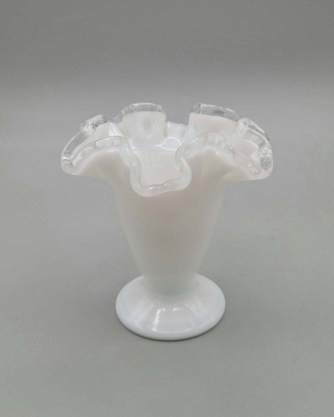 Vintage Fenton Silver Crest Vase | Clear Double Crimped Crest on Milk ...