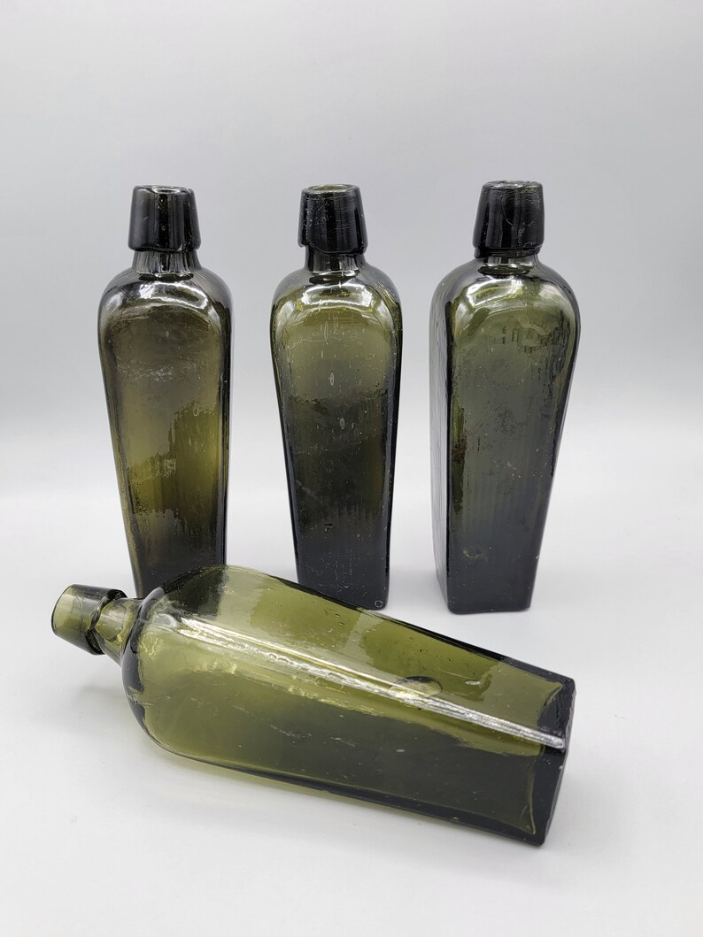 Antique Case Gin Bottles Taper Gin Olive Glass Coffin Bottle - Etsy