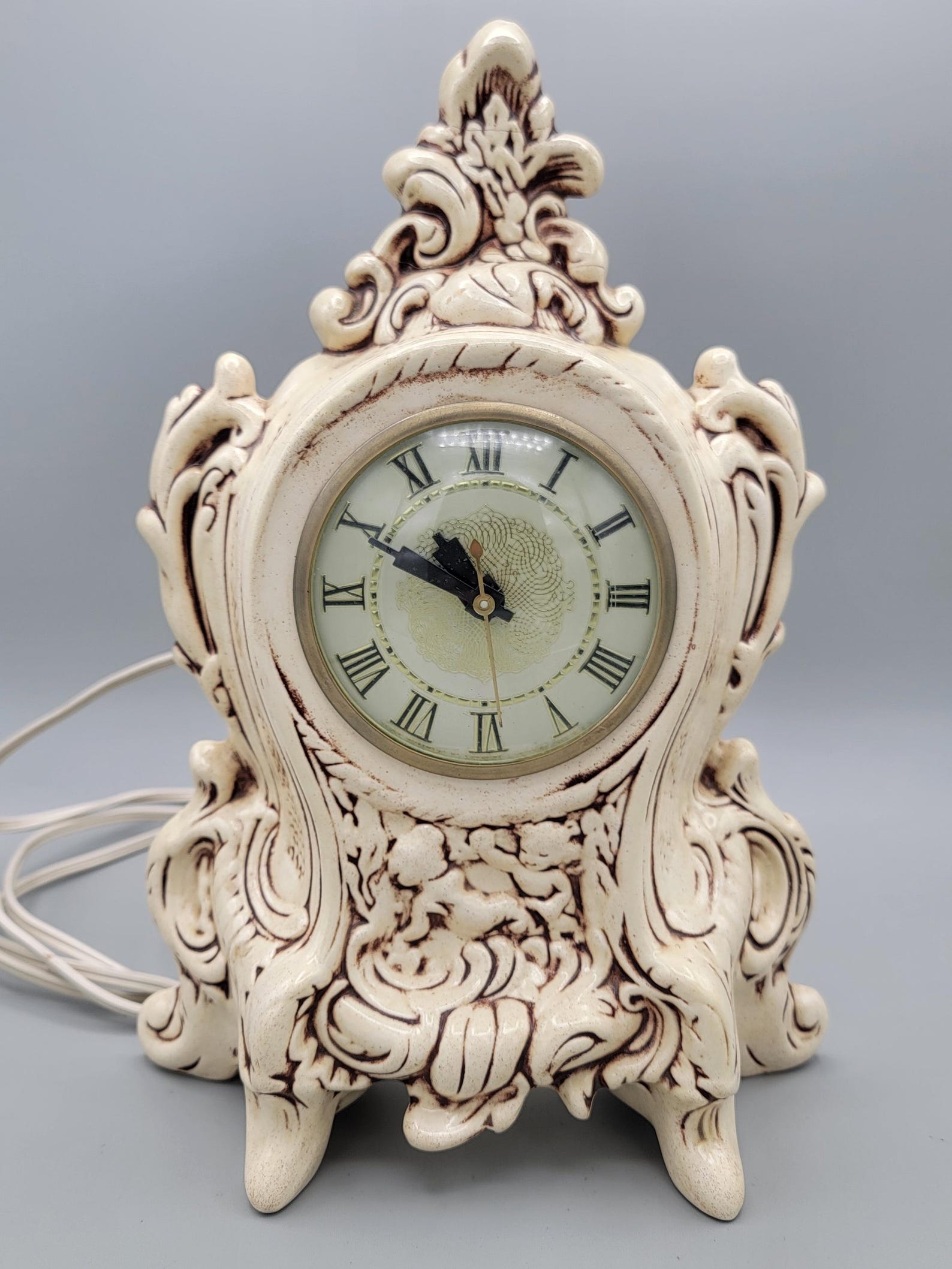 Vintage Lanshire Porcelain Mantle Clock Romantic Baroque Style Electric ...