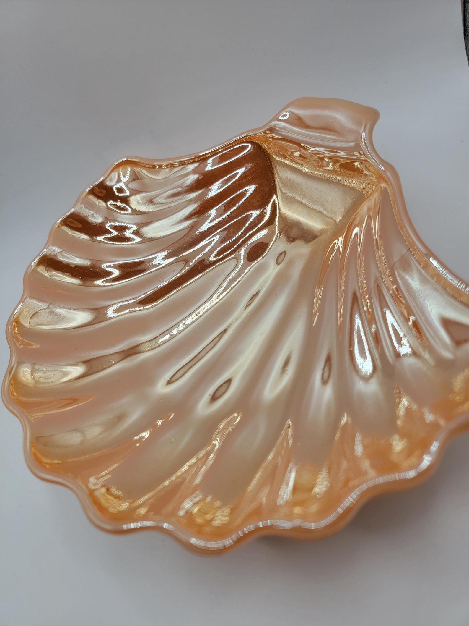 Vintage Peach Lustre Shell Dish, Iridescent Clam Shell Glass Trinket ...