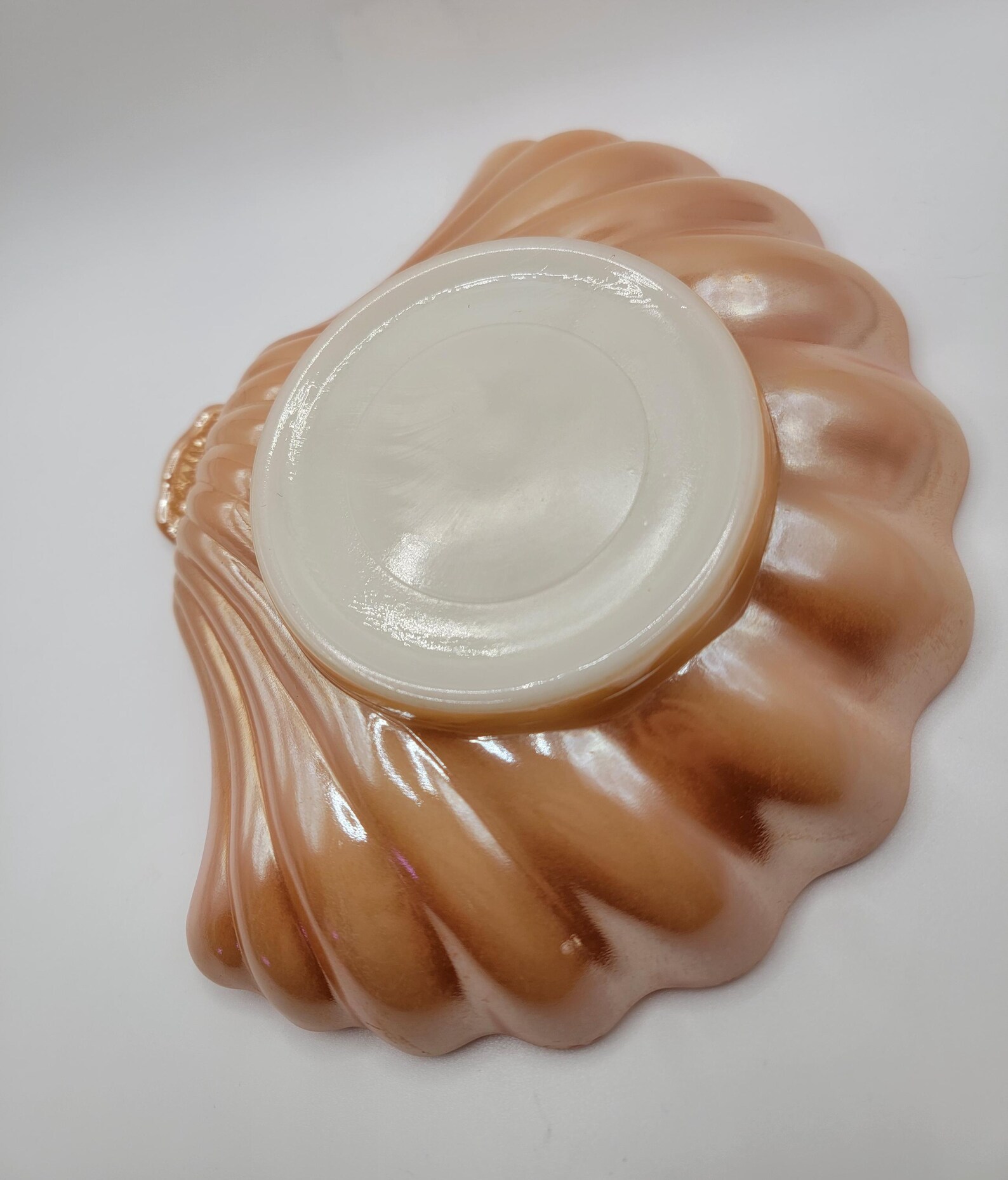 Vintage Peach Lustre Shell Dish, Iridescent Clam Shell Glass Trinket ...
