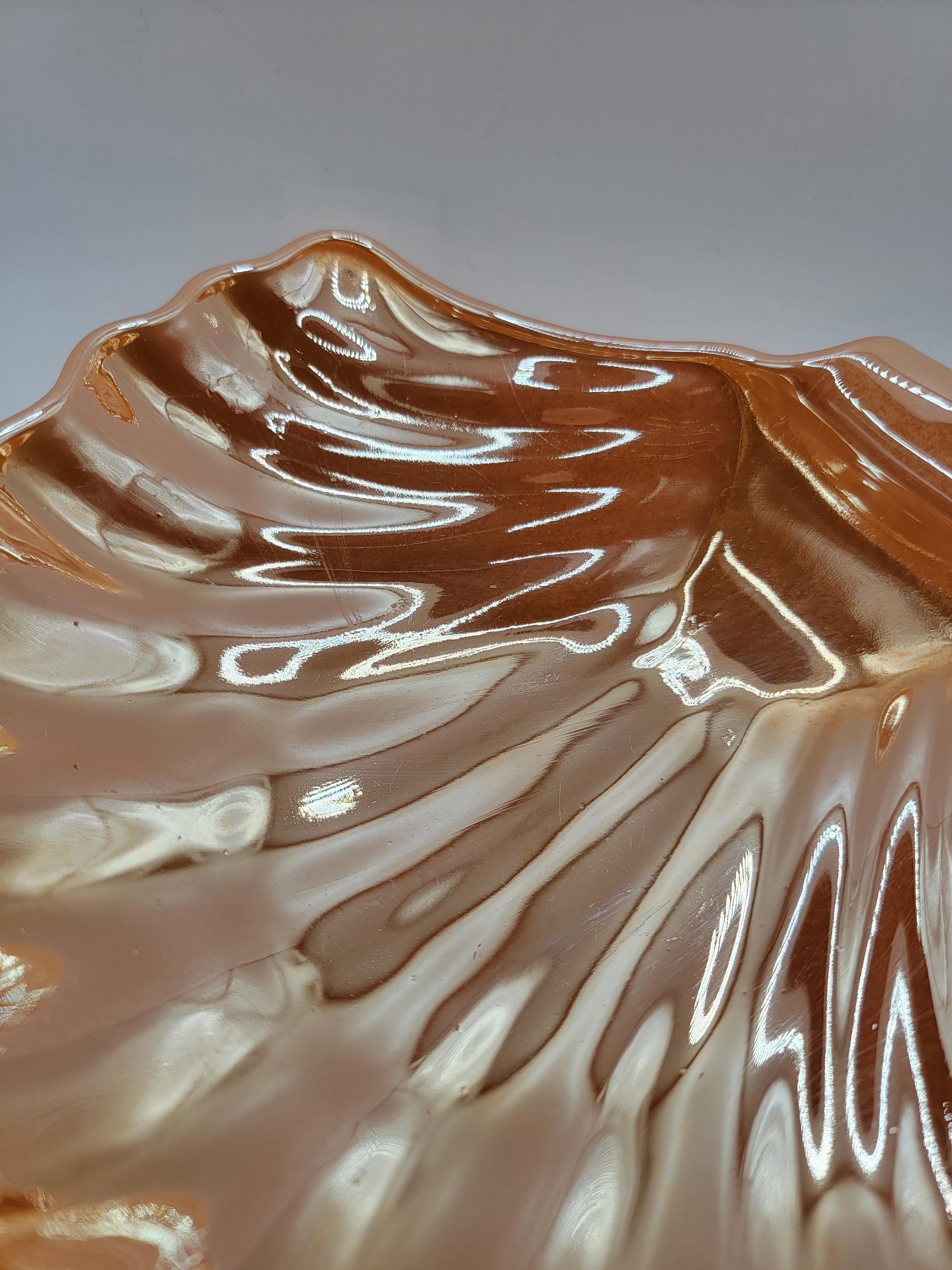 Vintage Peach Lustre Shell Dish, Iridescent Clam Shell Glass Trinket ...
