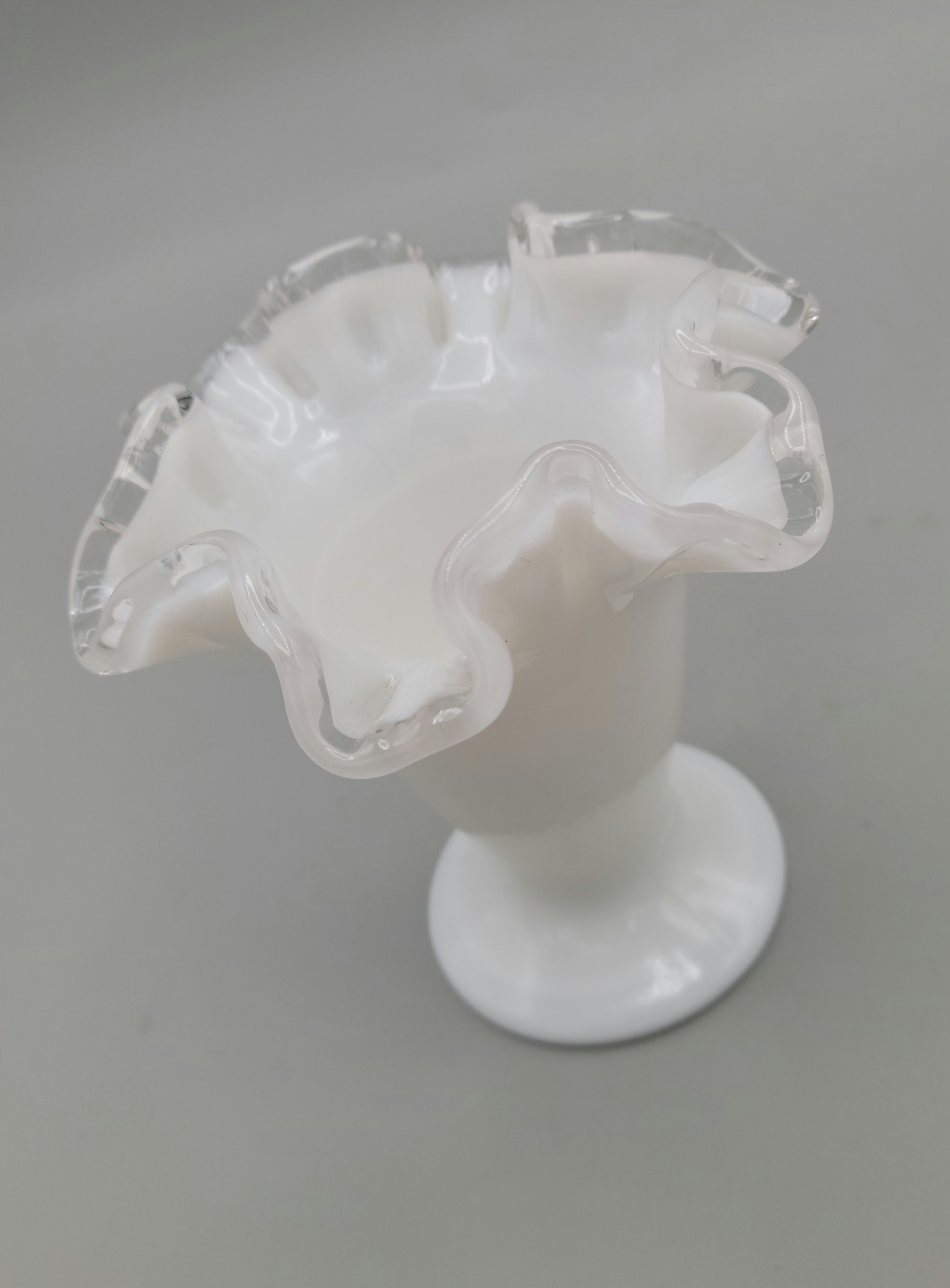 Vintage Fenton Silver Crest Vase | Clear Double Crimped Crest on Milk ...