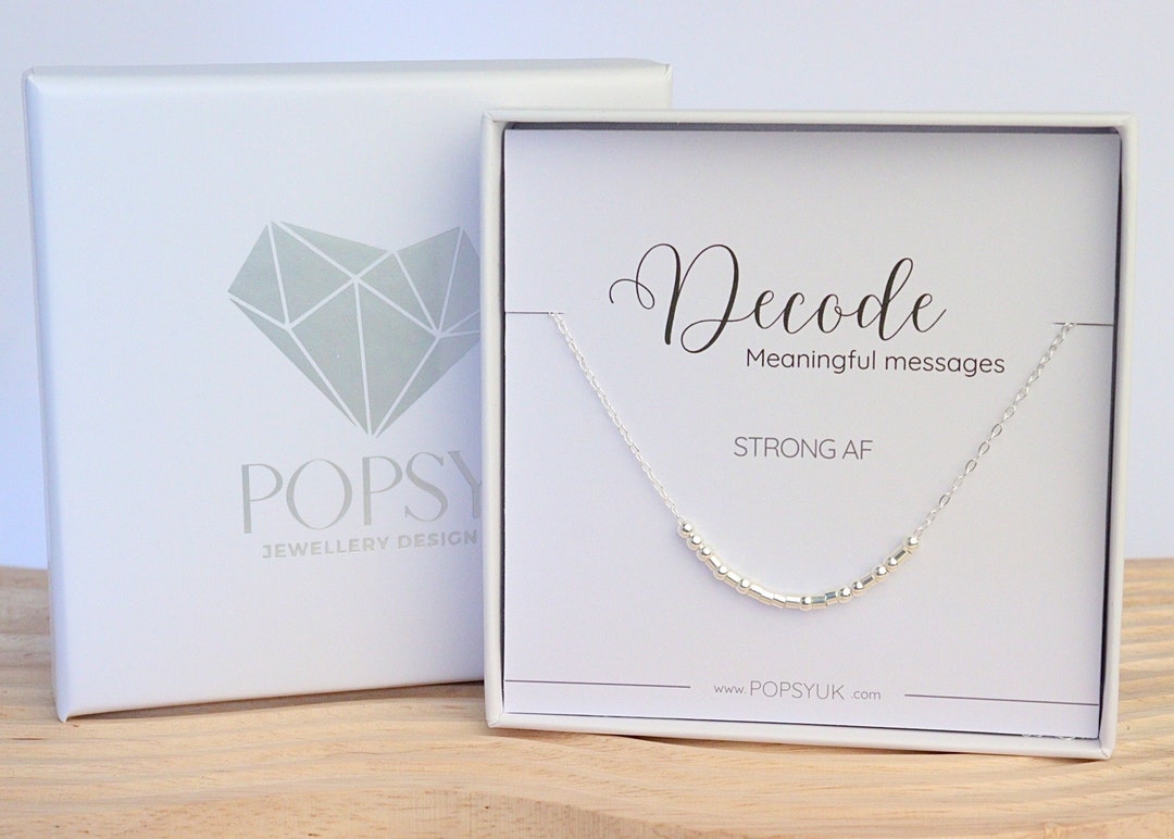 Strong AF Morse Code Beaded Sterling Silver Neckless, Mental Health ...