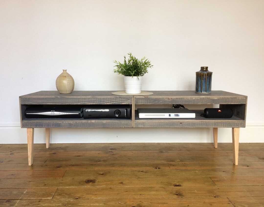 2 Box, TV Stand, Media Storage Unit, Low Sideboard, Rustic, Solid Wood ...