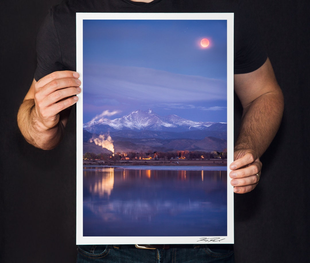 Blood Moon Photo, Lunar Eclipse Wall Art, Blue Hour Landscape, Super ...
