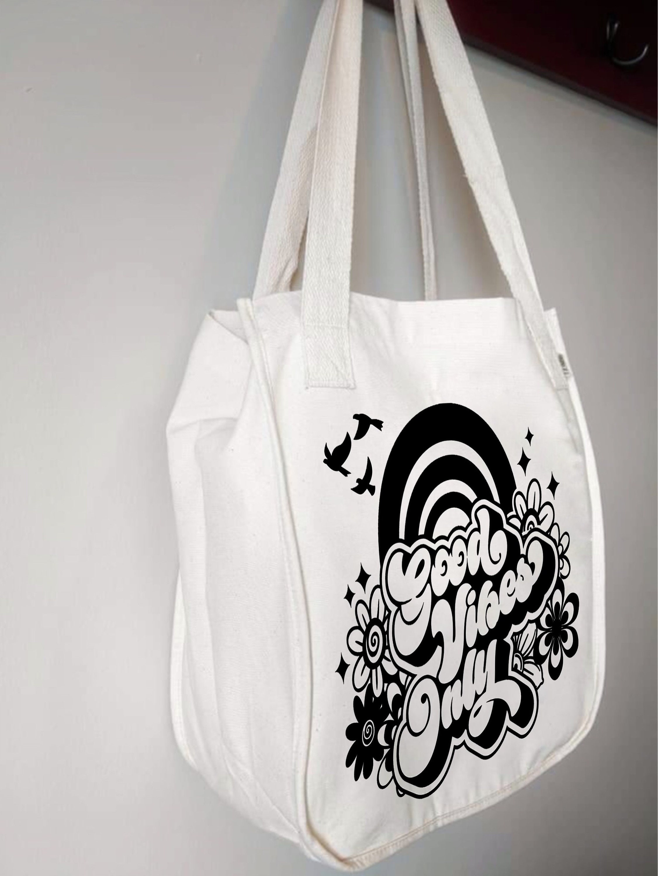 Good Vibes Only: Hippie Tote, Large Organic Cotton Canvas Tote, Farmer ...