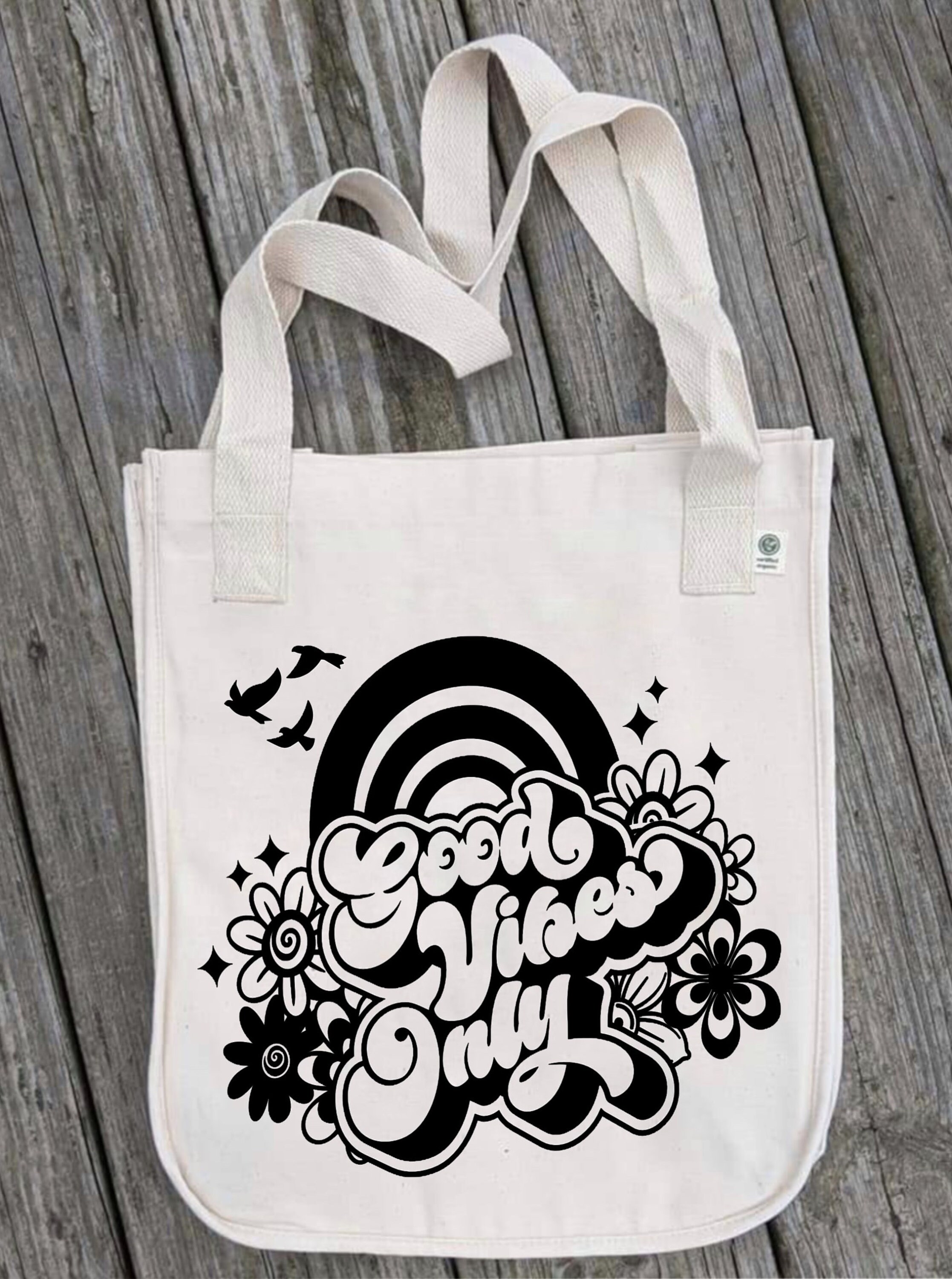 Good Vibes Only: Hippie Tote, Large Organic Cotton Canvas Tote, Farmer ...