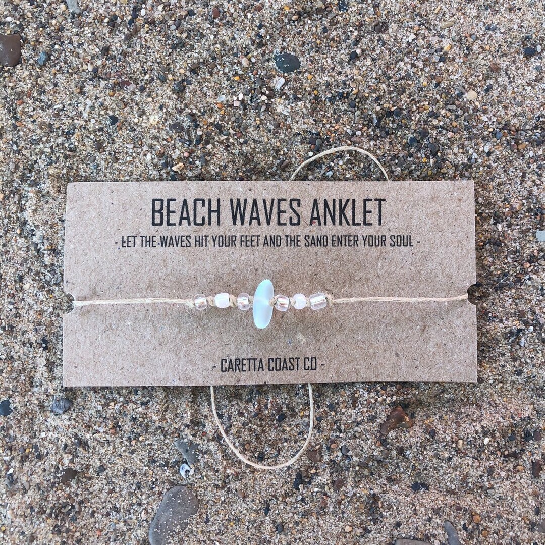 Beach Waves Anklet / Ankle Bracelet Sea Glass / Tan Hemp / Lake Sea ...