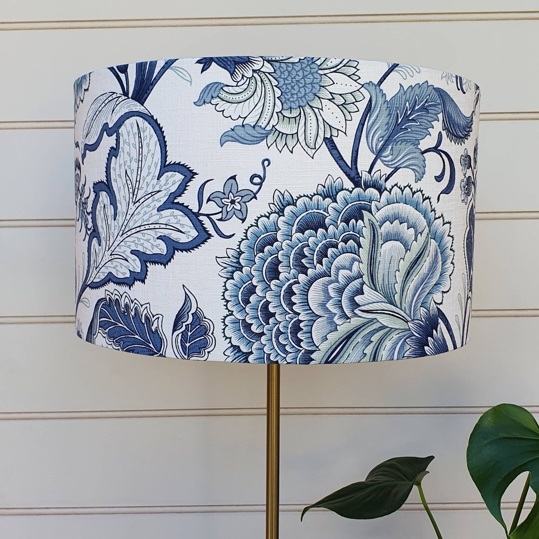 Handmade Hamptons Blue Floral Lampshade – Custom Drum or Empire Shade ...