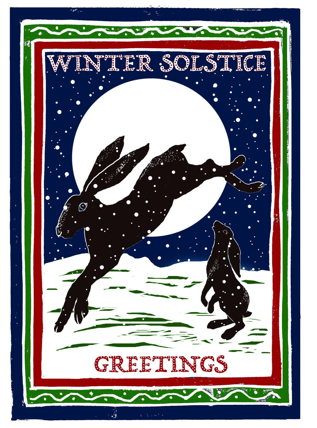Winter Solstice Yuletide Pagan Xmas Greetings Card With Snow Moon ...