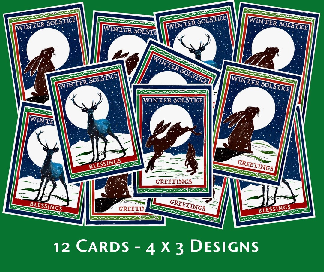 Winter Solstice Yuletide Pagan Greeting Cards; Hare & Stag Designs ...