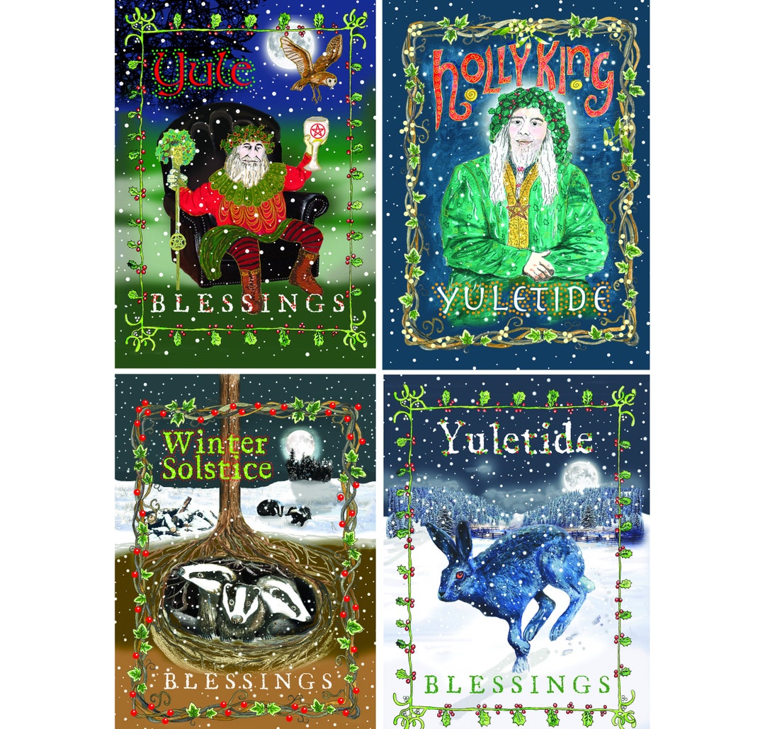 Yule Xmas Winter Solstice Mixed Colourful Pagan Greetings Cards. Pack ...