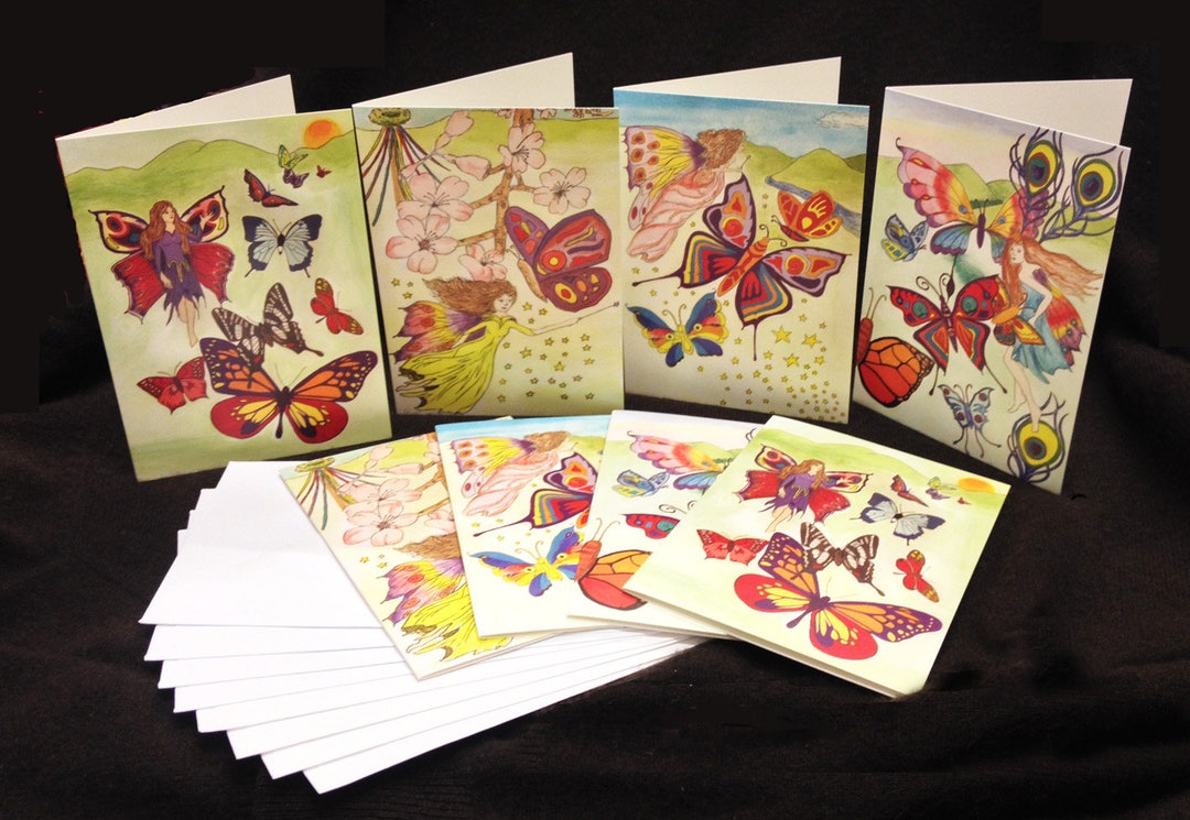 8 Mixed Butterfly Fairy Fantasy Blank Greeting Cards or Notelets 2x4 ...