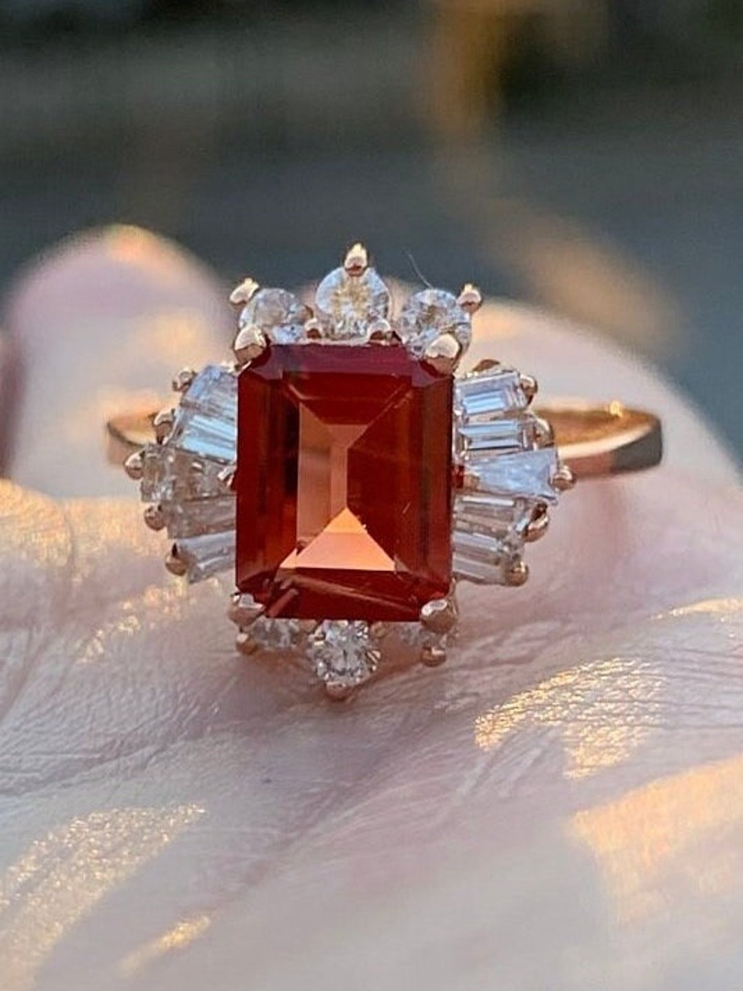 Estate 18k Burnt Orange Labradorite and Diamond Ring - Etsy