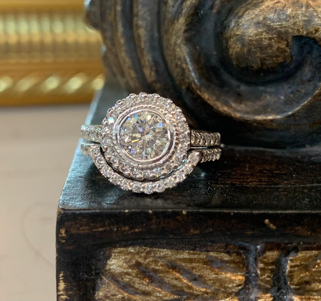 Estate 14k Custom Bezel Diamond Wedding Set - Etsy