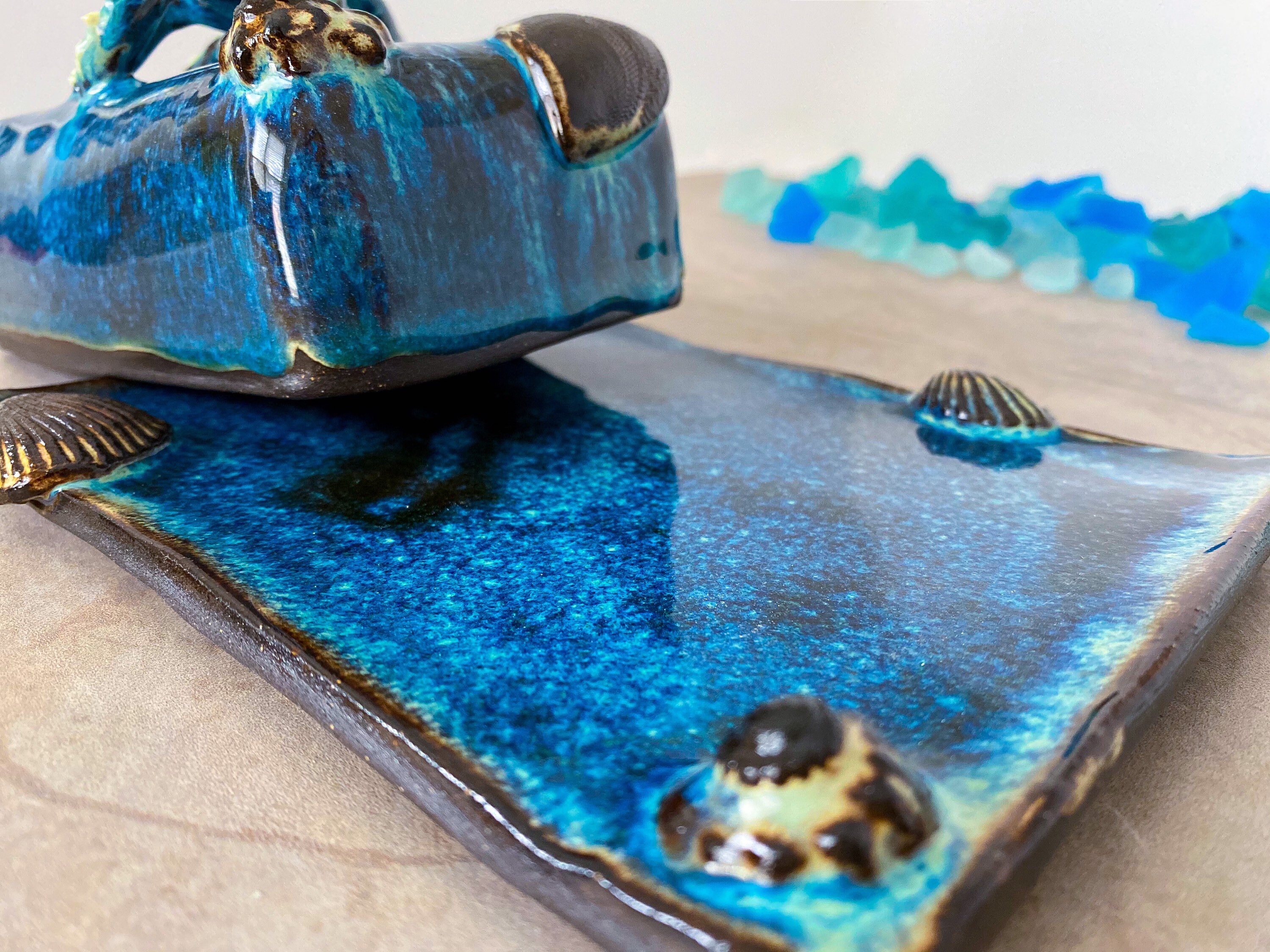 Ocean-inspired pottery blue ceramic two stick oversized | Etsy