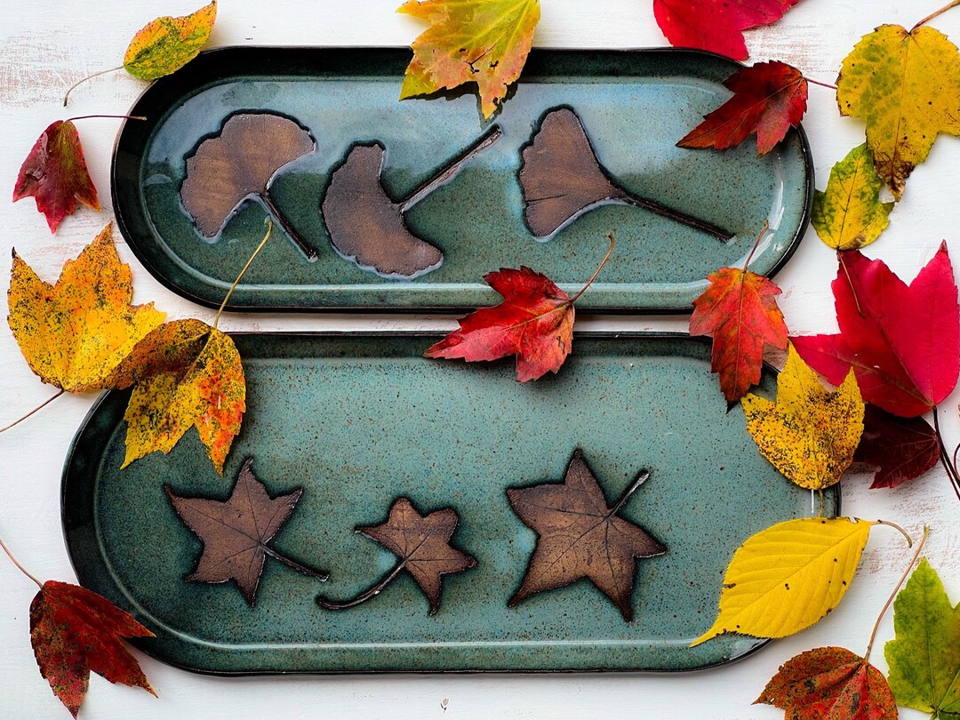 Fall Leaves Contemporary Oval Ceramic Serveware, Handmade Oblong Tray ...