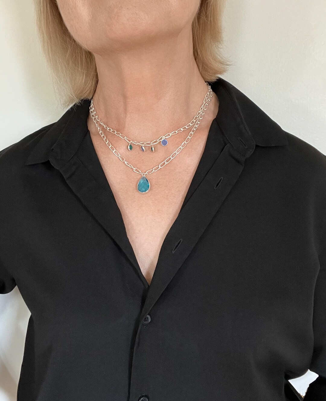 Layered Silver Chain Necklace With Swarovski Crystals - Etsy