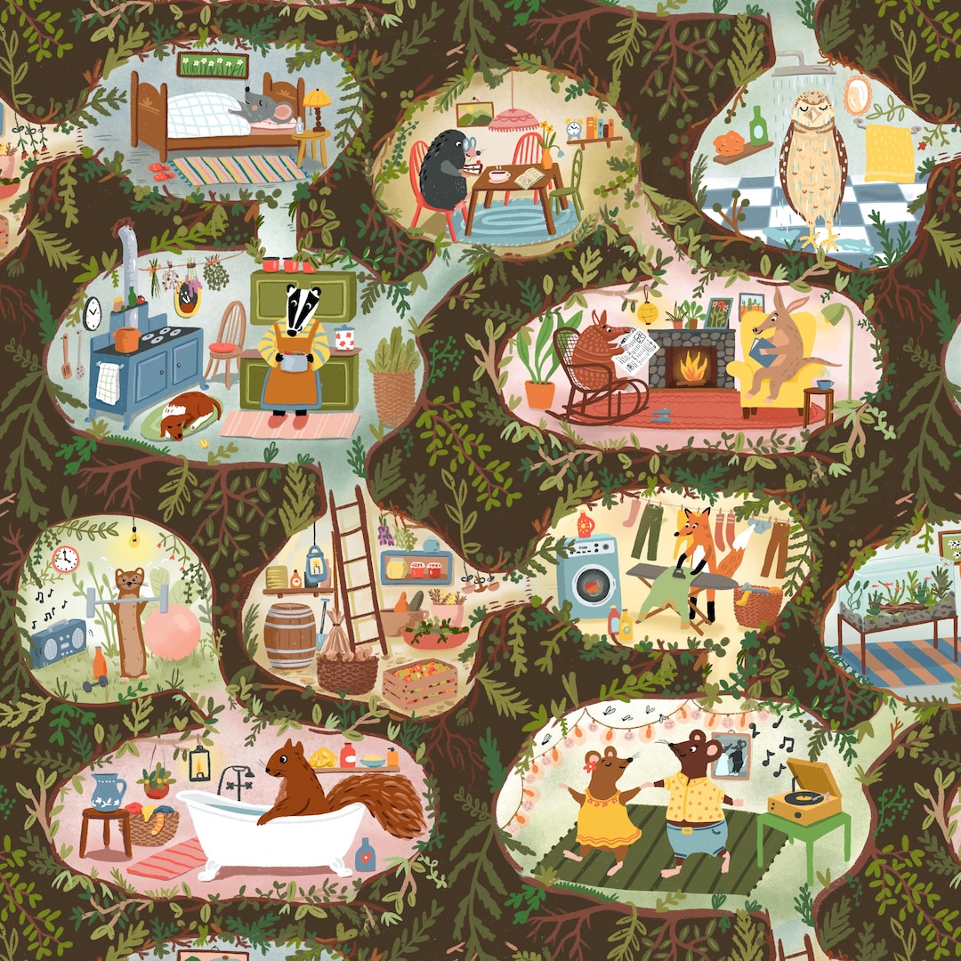 Animals in Their Burrows - Kids' Art Print - Etsy