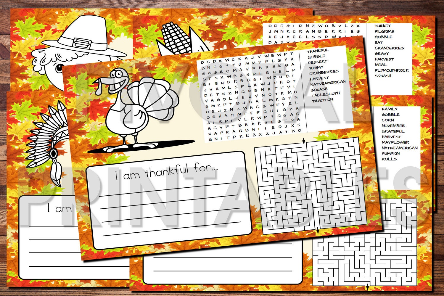 Printable Thankgiving Kids Placemats With Activity Sheets, Pack of 5 ...