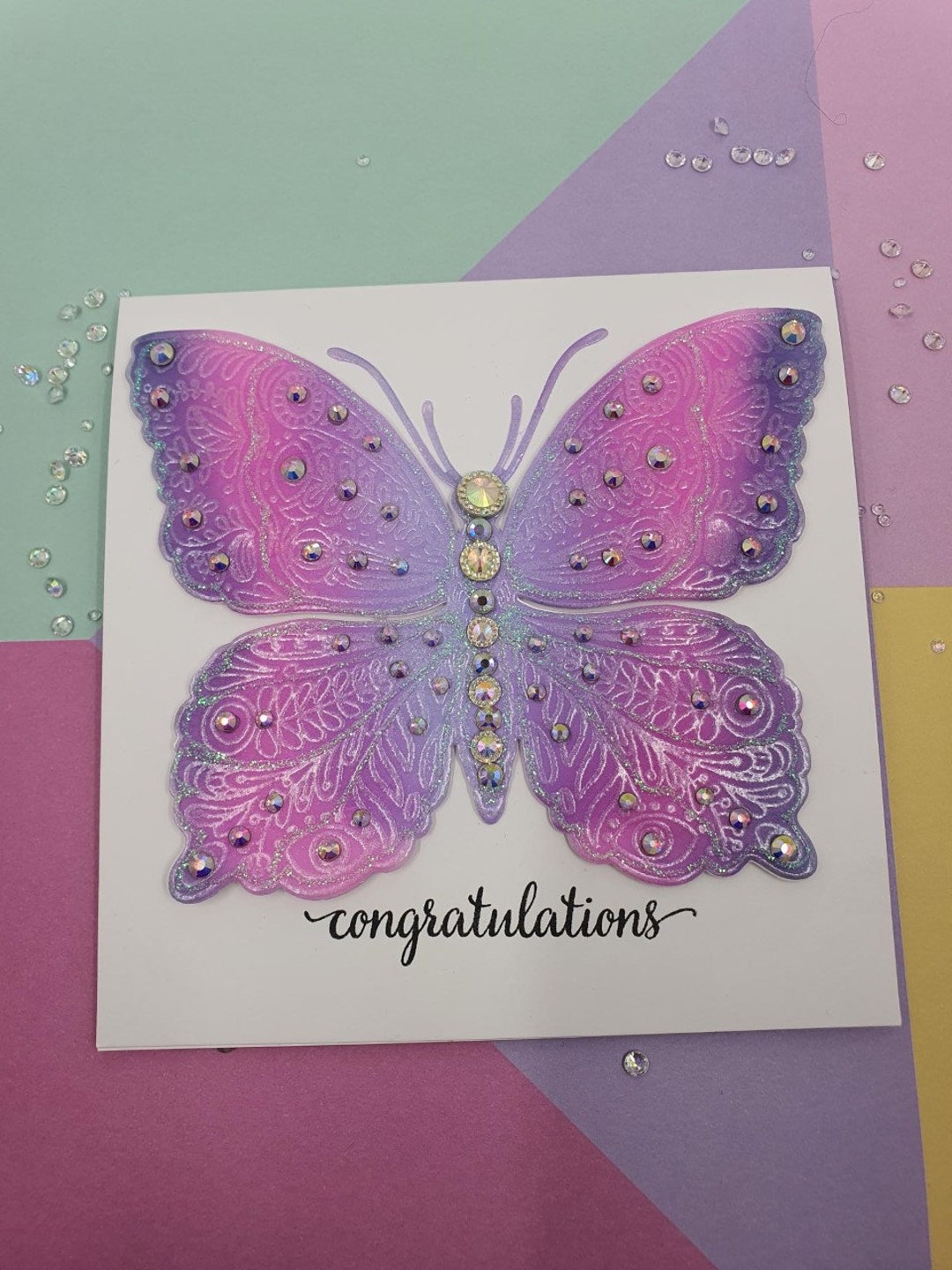 Crystal Butterfly Congratulations Card - Etsy