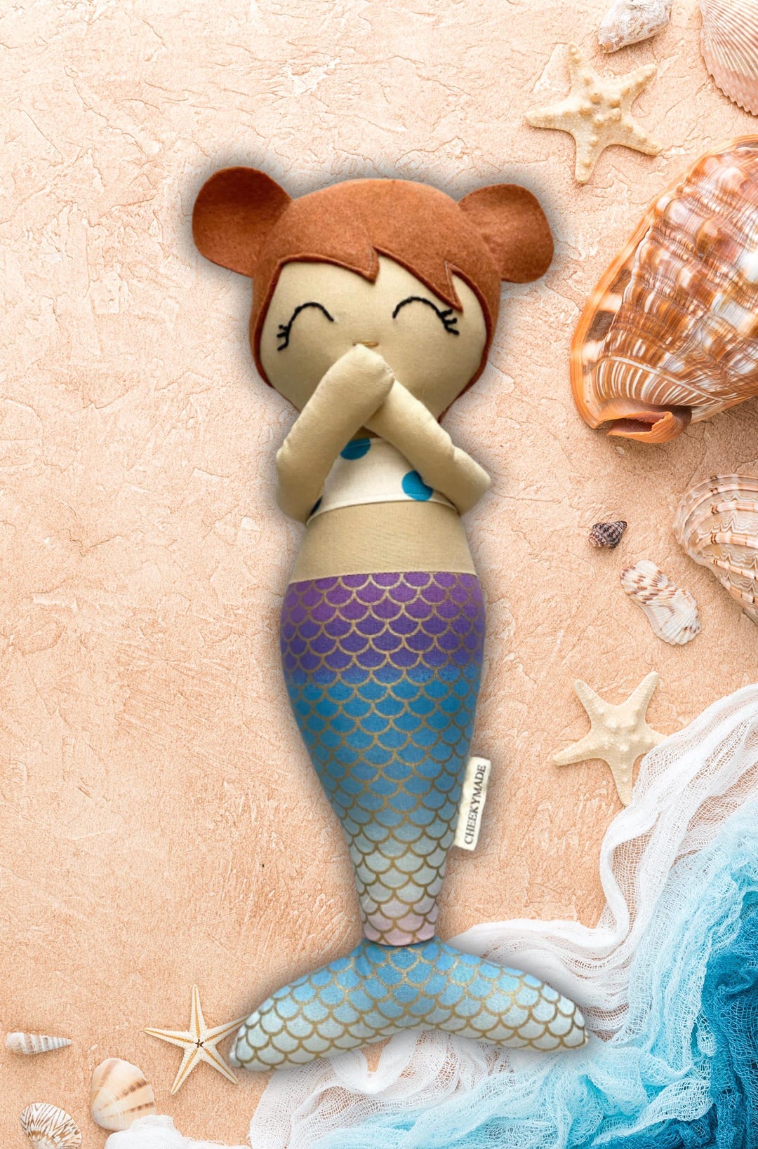 Plush Mermaid Doll in Tan, Charming and Cuddly, Ideal for Child's Room ...