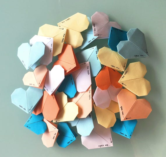 30 Origami Hearts With Message Paper Hearts Table Decor | Etsy