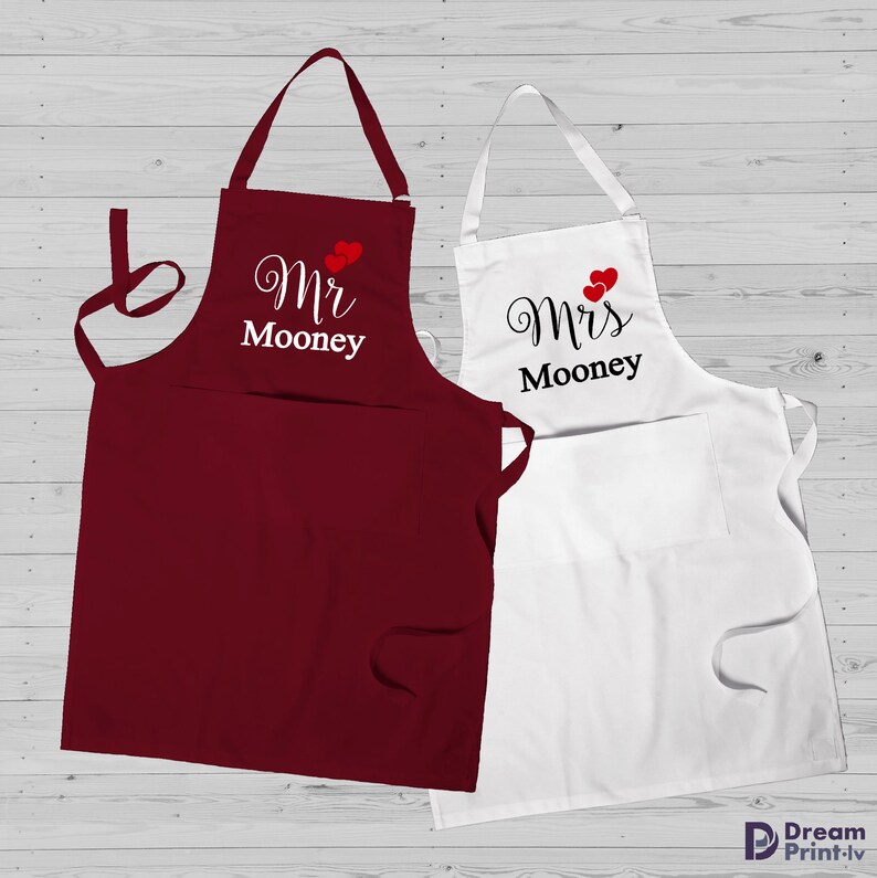 Personalized Couple Gift Apron Set, Mr and Mrs Aprons, Custom Couples ...