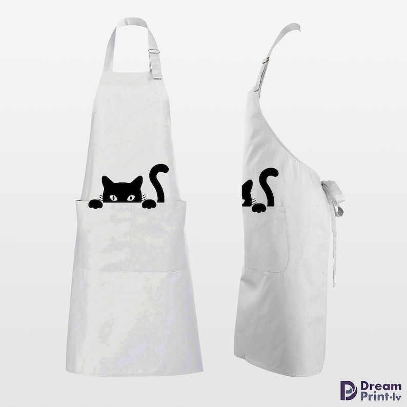 Black Cat Apron, Gift for Cat Lovers, Full Kitchen Apron, Cooking Gift ...