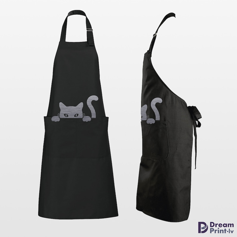 Black Cat Apron, Gift for Cat Lovers, Full Kitchen Apron, Cooking Gift ...