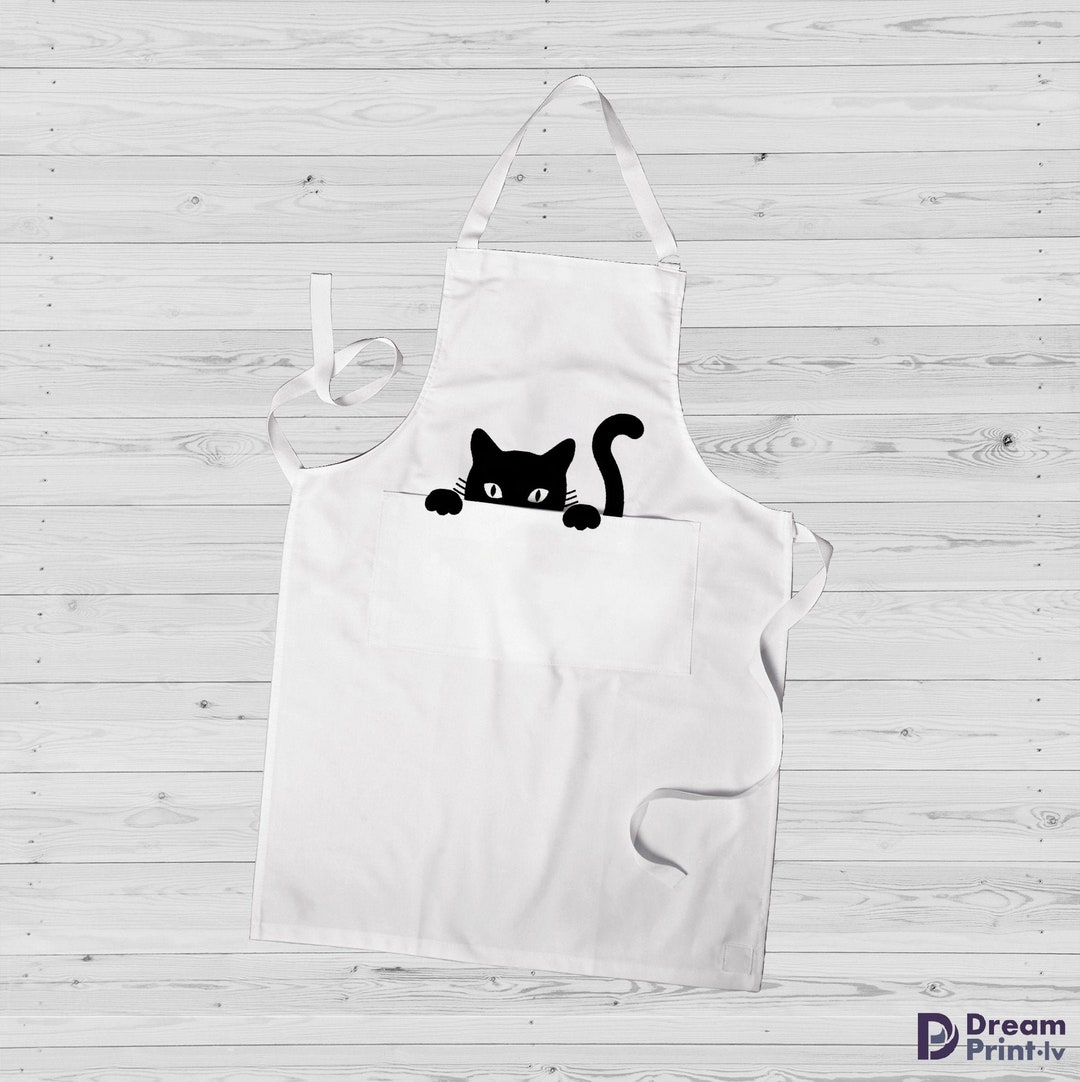 Black Cat Apron, Gift for Cat Lovers, Full Kitchen Apron, Cooking Gift ...