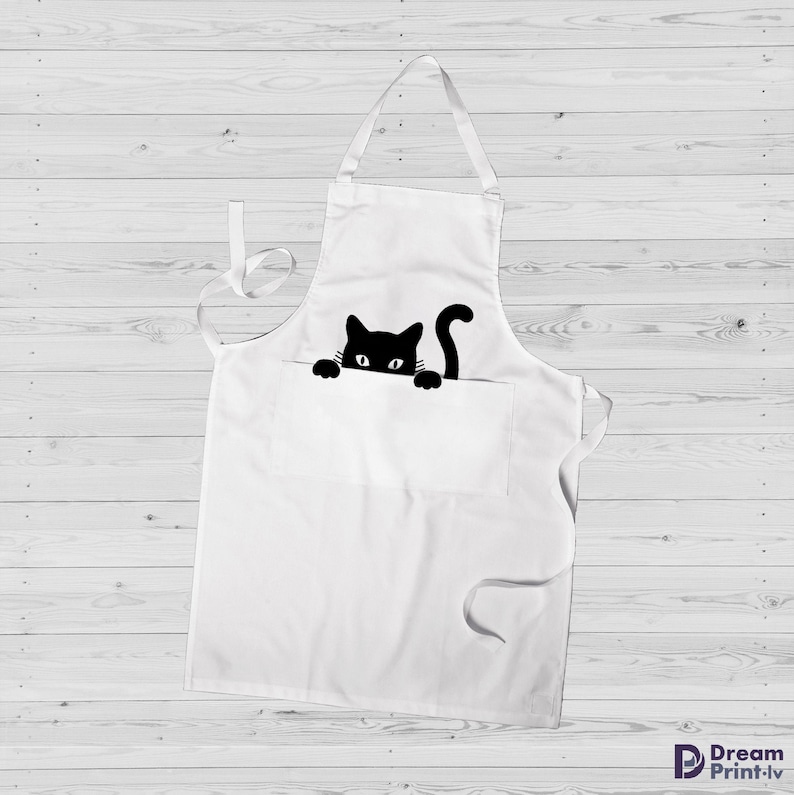 Black Cat Apron, Gift for Cat Lovers, Full Kitchen Apron, Cooking Gift ...