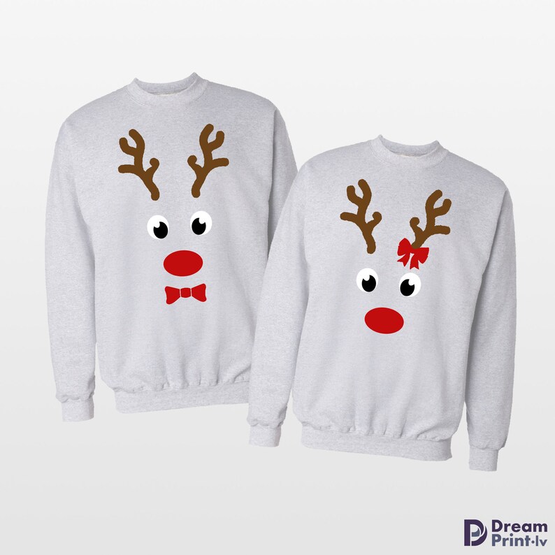 Deer couple Christmas sweaters / Couple matching christmas | Etsy